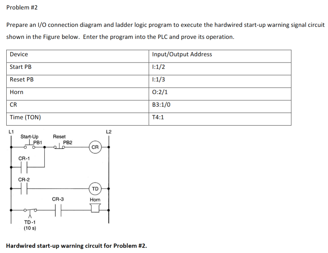 Prepare an I/O connection diagram and ladder logic | Chegg.com