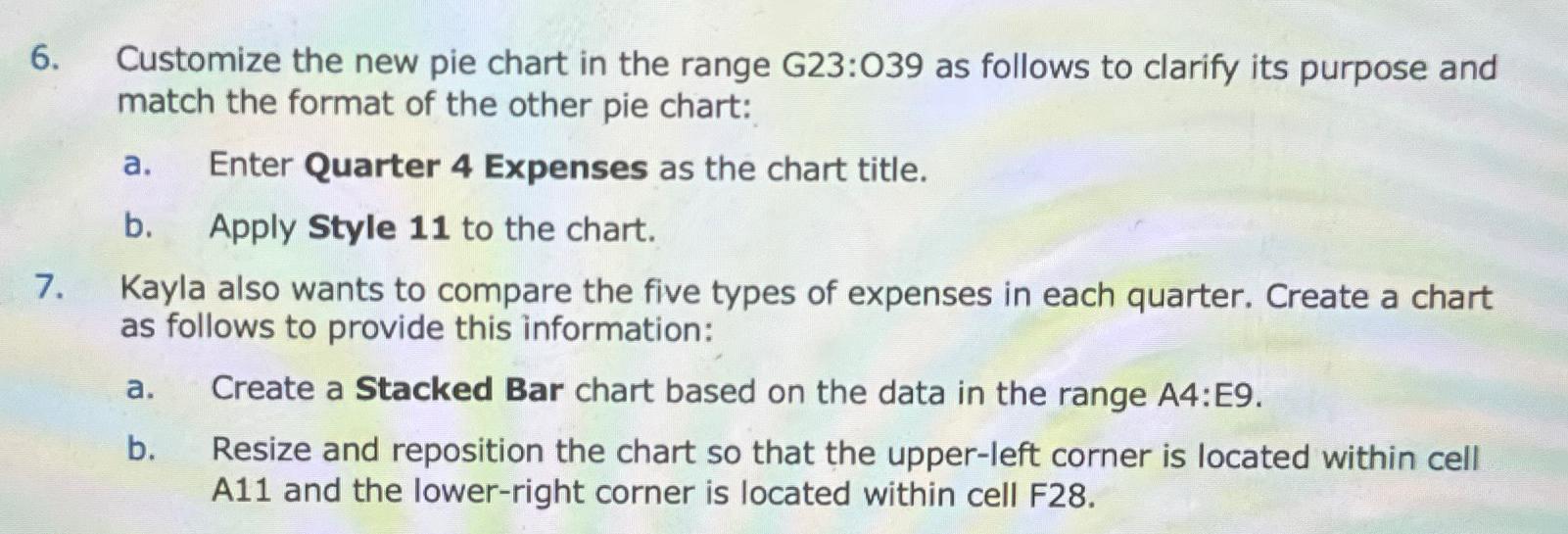 Solved Customize the new pie chart in the range G23:039 ﻿as | Chegg.com