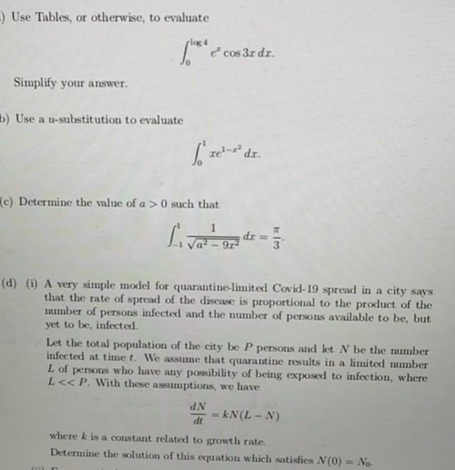 Solved ) Use Tables, or otherwise, to evaluate llocs plog 4 | Chegg.com