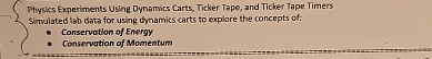 Solved Physics Experiments Using Dynamics Carts, Ticker | Chegg.com