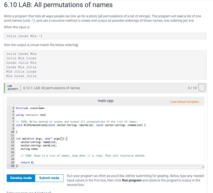Solved: 6.10 LAB: All Permutations Of Names Write A Progra... | Chegg.com Solved: 6.10 LAB: All Permutations Of Names Write A Progra... | Chegg.com