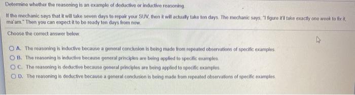 Solved Determine whether the reasoning is an example of | Chegg.com