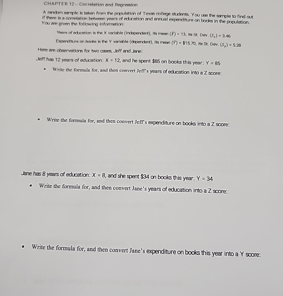 Solved CHAPTER 12-Correlation and RegressionA random sample | Chegg.com