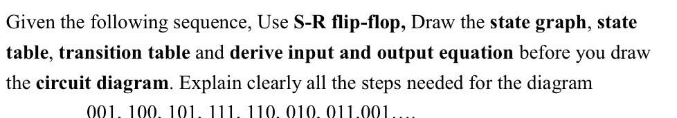 Solved Given the following sequence, Use S-R flip-flop, Draw | Chegg.com