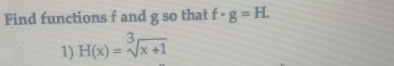 Solved Find functions f ﻿and g ﻿so that f*g=H.H(x)=x+13 | Chegg.com