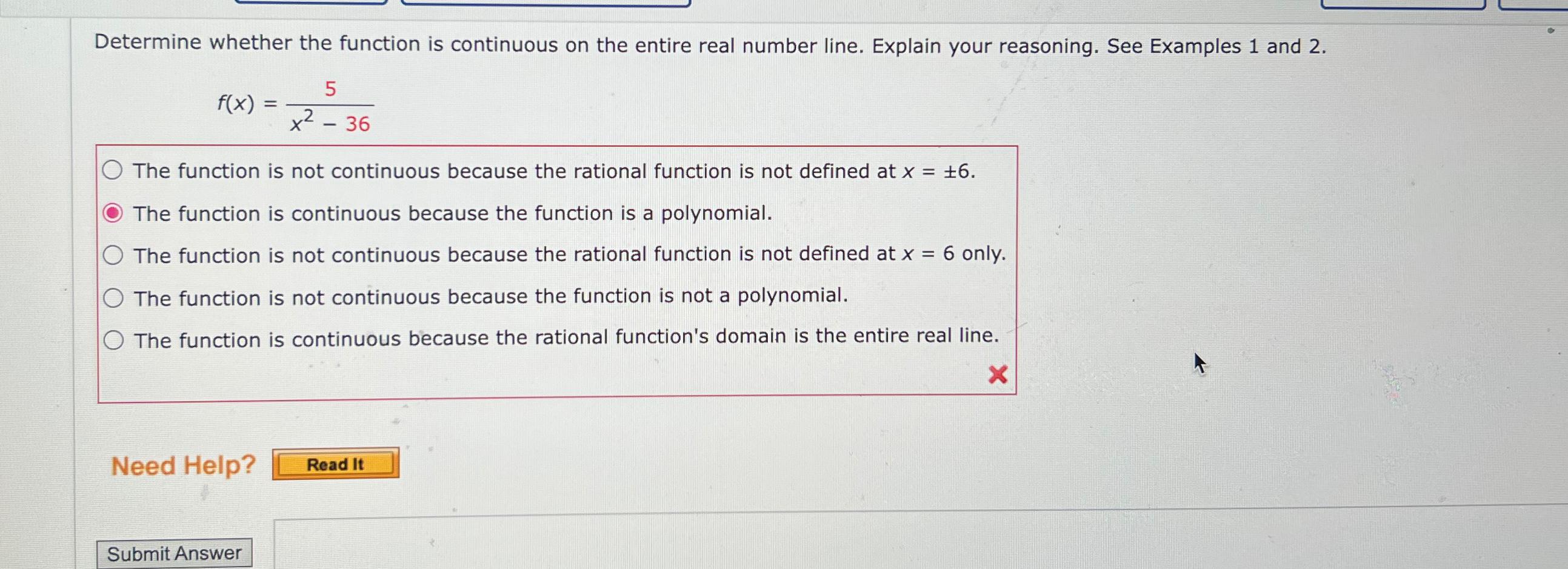 Solved Determine whether the function is continuous on the | Chegg.com