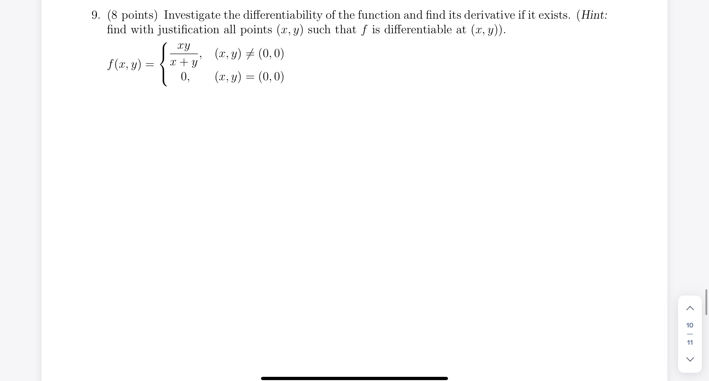 Solved (8 ﻿points) ﻿Investigate the differentiability of the | Chegg.com