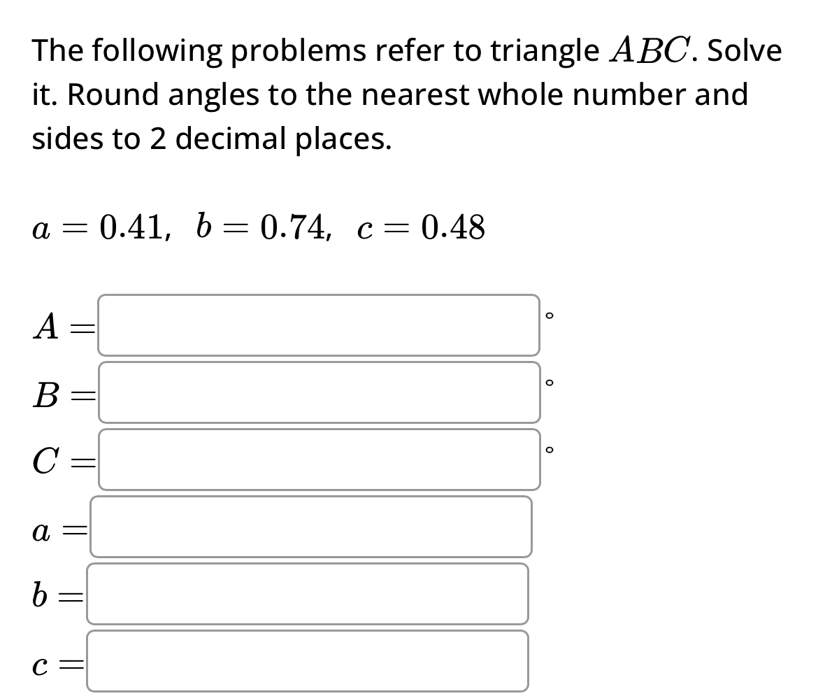 Solved The following problems refer to triangle ABC. Solve | Chegg.com