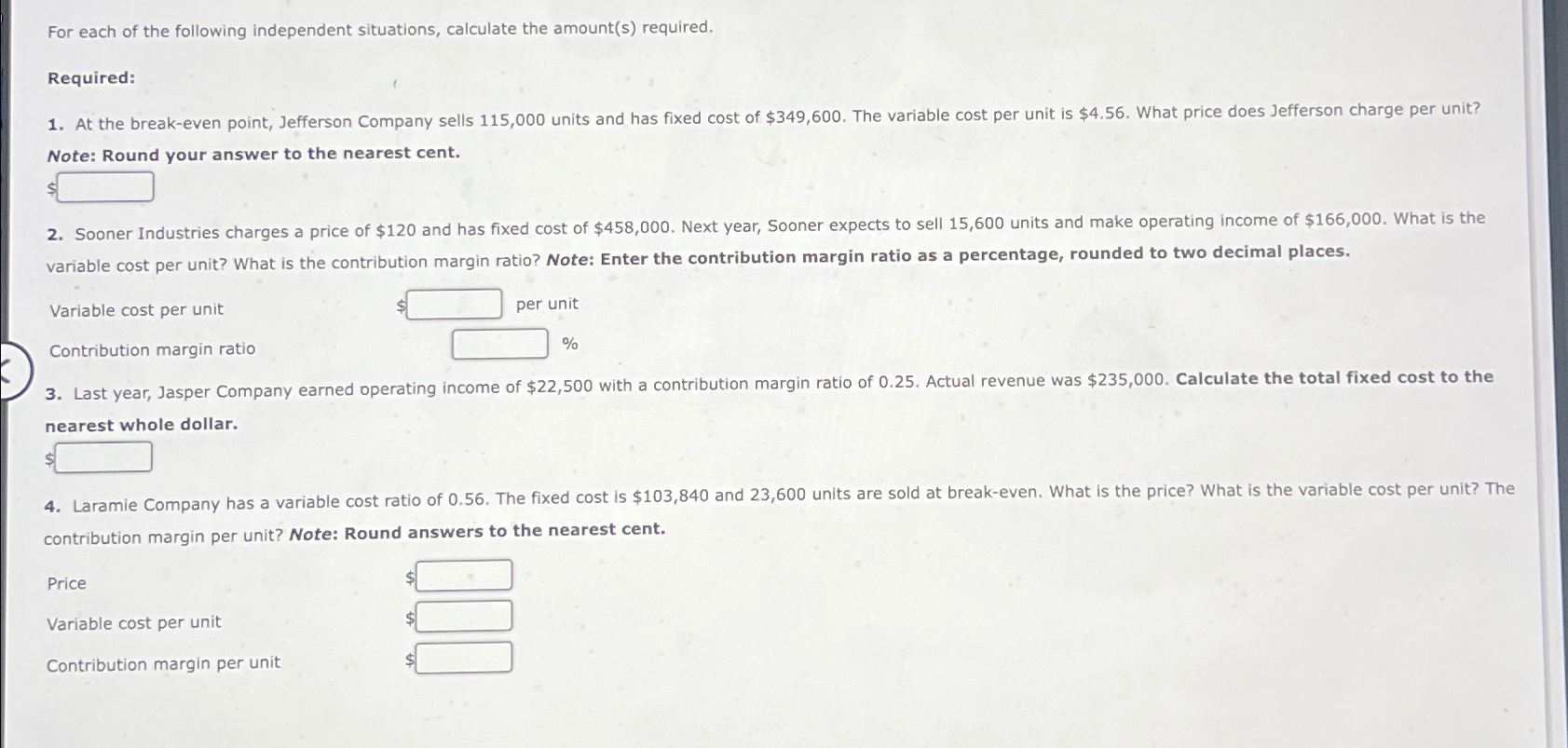 Solved For each of the following independent situations, | Chegg.com