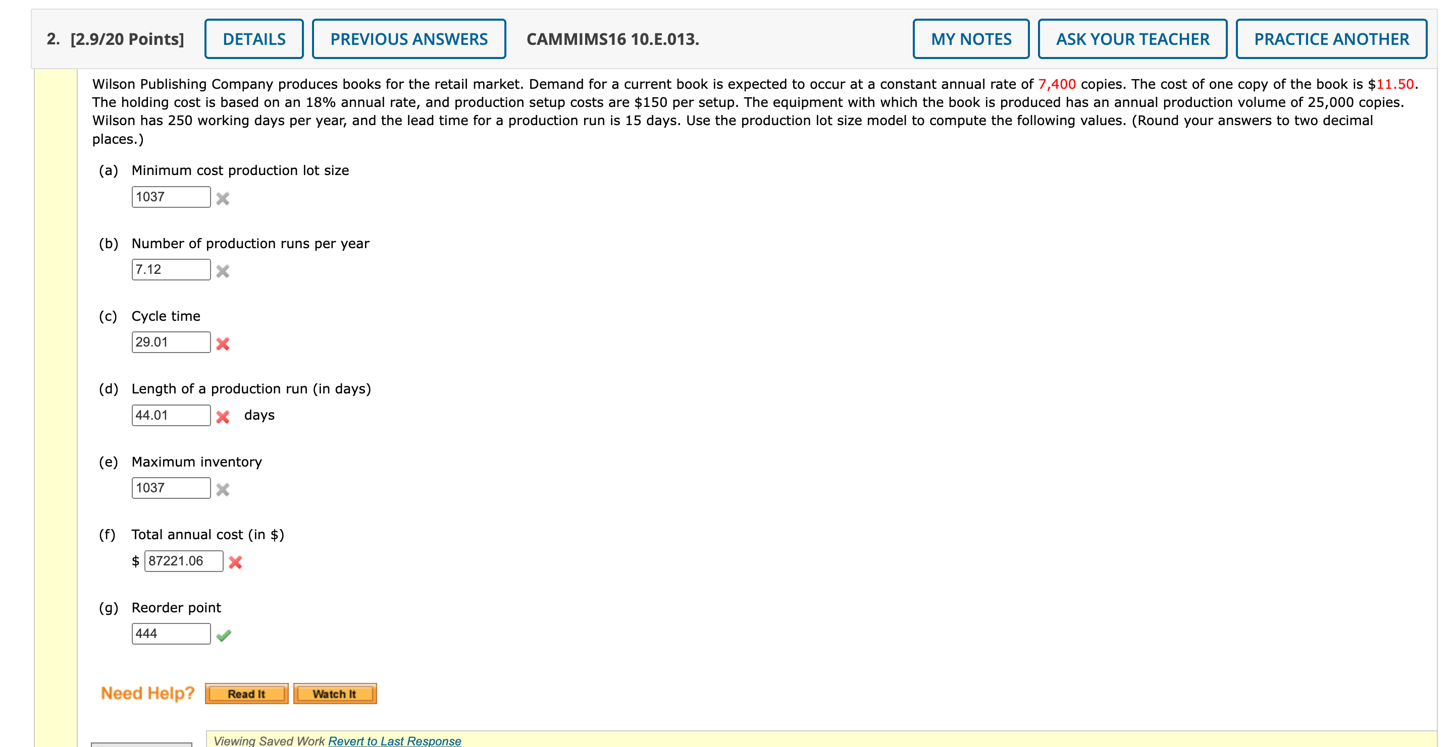 Solved places.)(a) ﻿Minimum cost production lot size(b) | Chegg.com