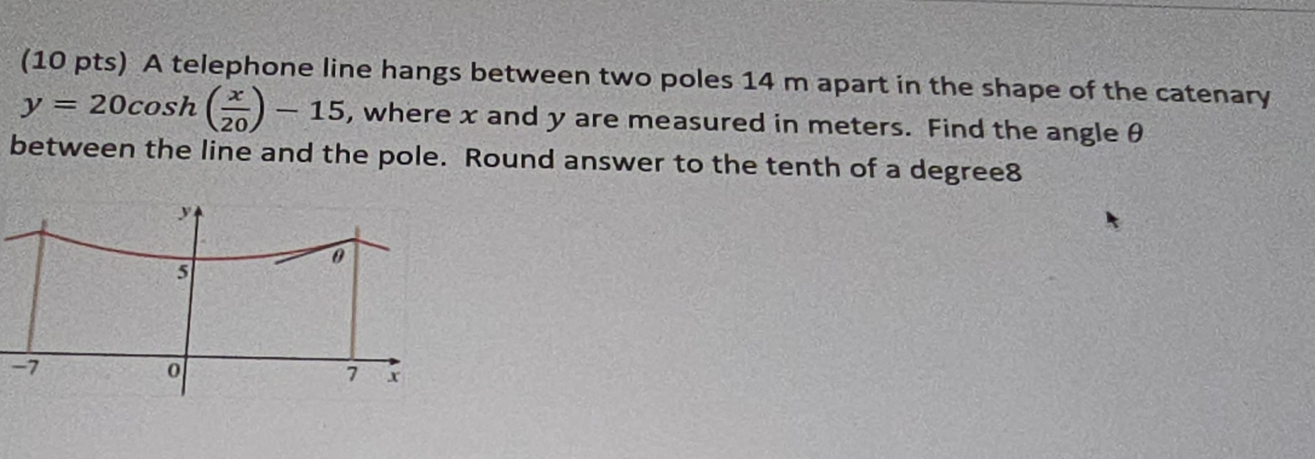 Solved (10 ﻿pts) ﻿A telephone line hangs between two poles | Chegg.com