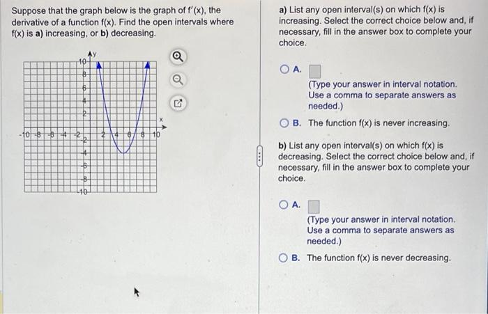 Solved Suppose that the graph below is the graph of f′(x), | Chegg.com