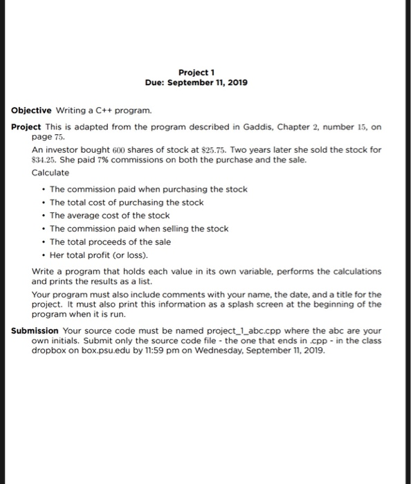 Solved Project 1 Due September 11 2019 Objective Writing C Program Project Adapted Program