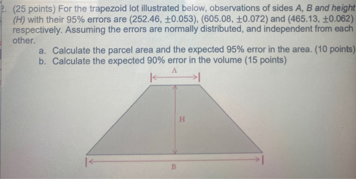Solved B. (25 points) For the trapezoid lot illustrated | Chegg.com