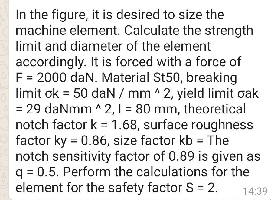 Solved o In the figure, it is desired to size the machine | Chegg.com