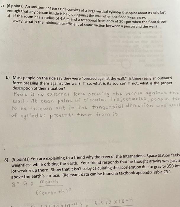 Solved 7) (6 points) An amusement park ride consists of a | Chegg.com
