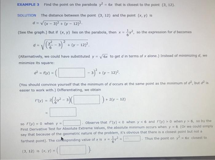 Solved EXAMPLE 3 Find the point on the parabola y2=6x that | Chegg.com