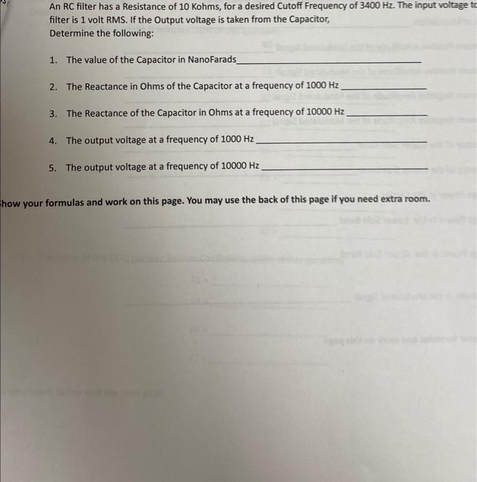 Solved An RC filter has a Resistance of 10Kohms, for a | Chegg.com