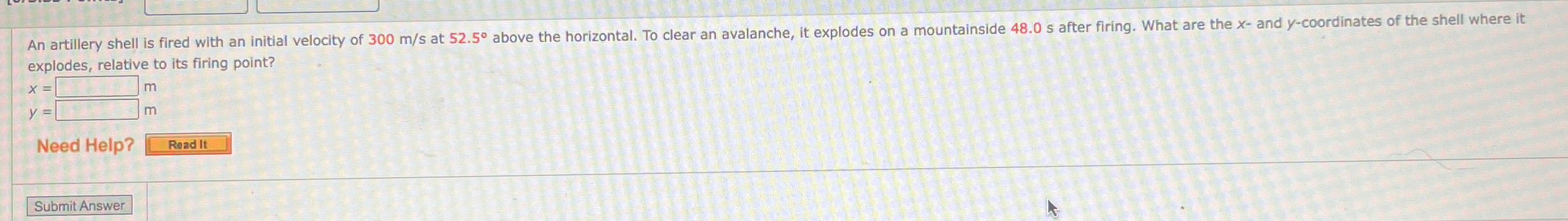Solved An artillery shell is fired with an initial velocity | Chegg.com