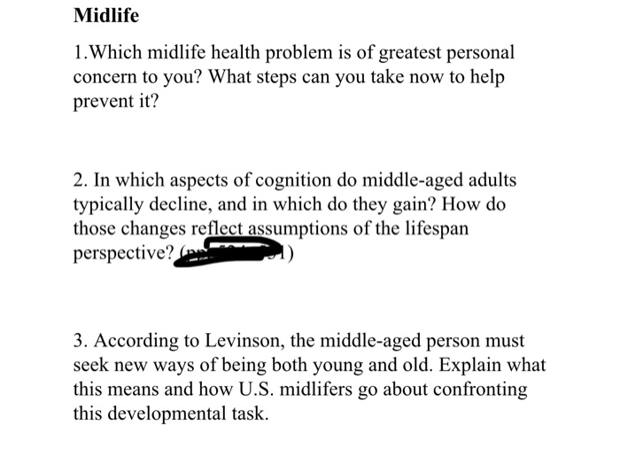 Solved Midlife 1. Which midlife health problem is of | Chegg.com