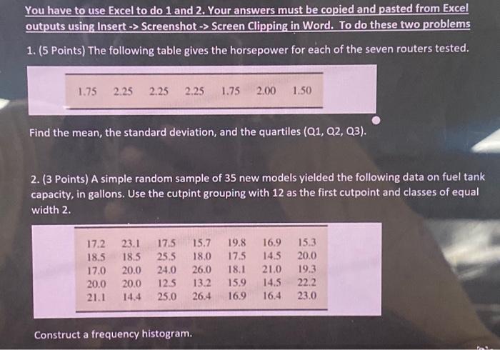 Solved You have to use Excel to do 1 and 2. Your answers | Chegg.com