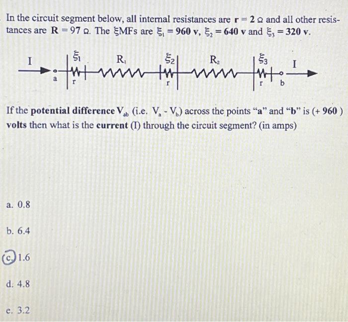 Solved In the circuit segment below, all internal | Chegg.com