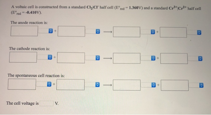 Solved A voltaic cell is constructed from a standard Cl2 Cr | Chegg.com