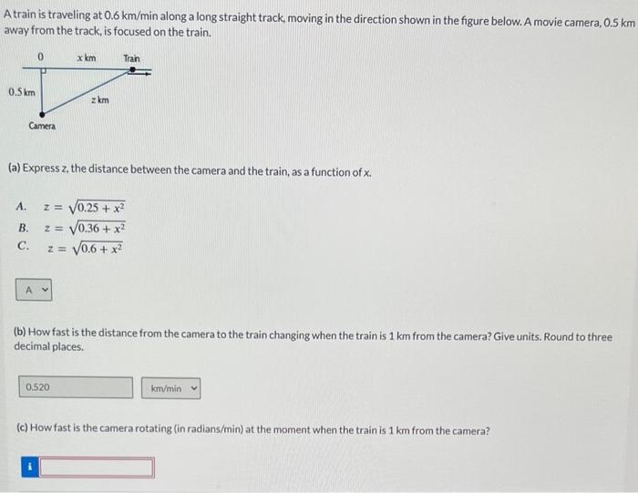 Solved A train is traveling at 0.6 km/min along a long | Chegg.com