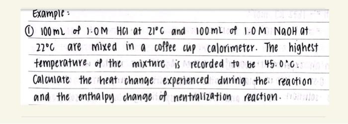 Solved (1) 100 mL of 1.0MHCl at 21∘C and 100 mL of 1.0MNaOH | Chegg.com