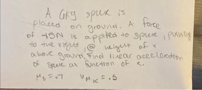 [Solved]: A lakg spure is placed on ground. A force of 45N