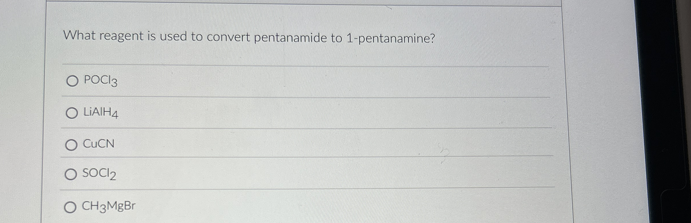 Solved What reagent is used to convert pentanamide to | Chegg.com