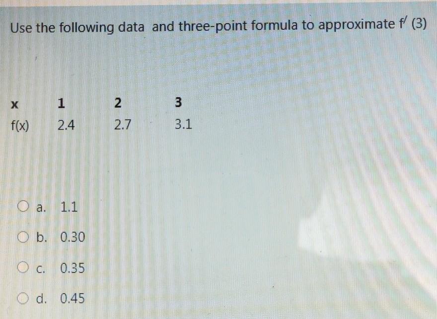 Solved Use the following data and three-point formula to | Chegg.com