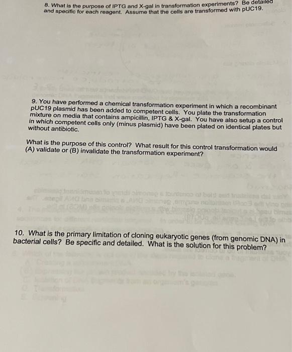 Solved 8. What is the purpose of IPTG and X-gal in | Chegg.com