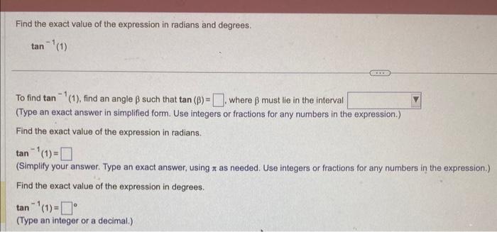 Solved Find the exact value of the expression in radians and | Chegg.com