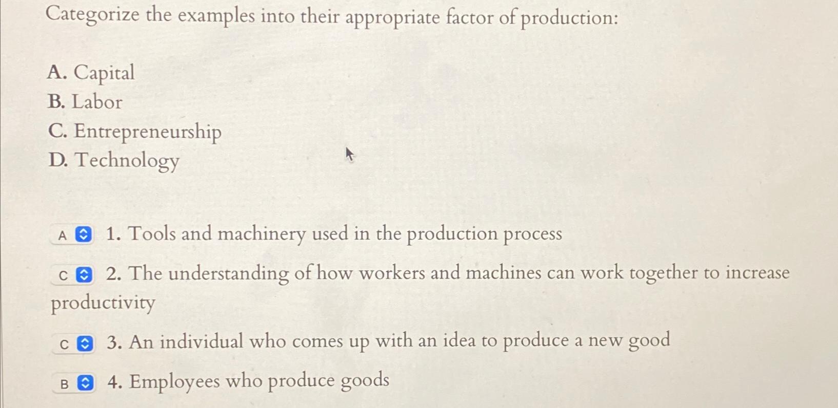 Solved Categorize the examples into their appropriate factor | Chegg.com