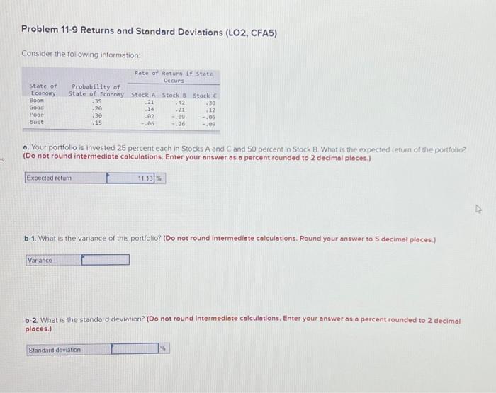 Solved Problem 11-9 Returns and Standard Deviations (LO2, | Chegg.com