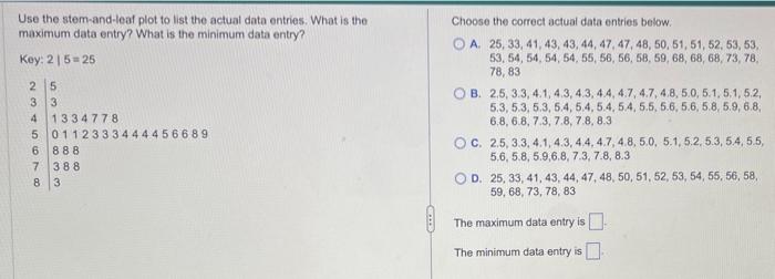 Solved Use the stem-and-leaf plot to list the actual data | Chegg.com