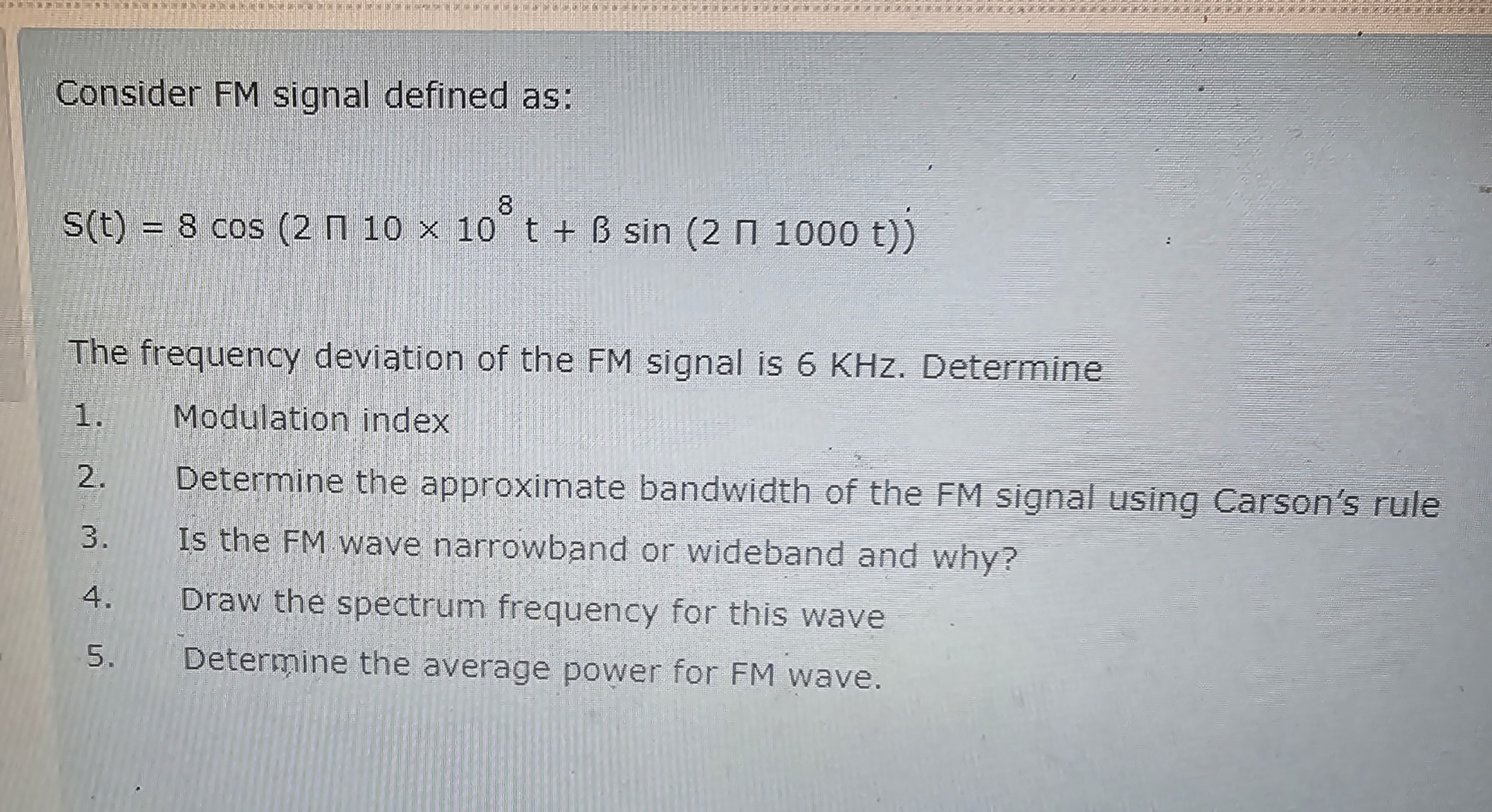 Solved Consider FM signal defined | Chegg.com