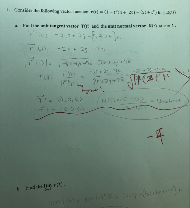 Solved 1. Consider the following vector function: r(t) = (1 | Chegg.com