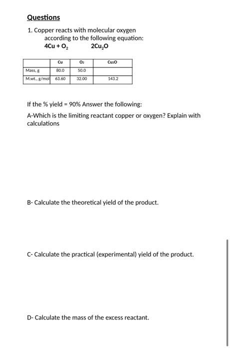 Solved Lab objectives: To determine the limiting reactant in | Chegg.com
