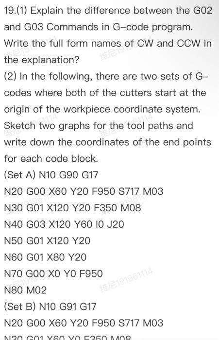 Solved 19.(1) Explain the difference between the G02 and G03 | Chegg.com