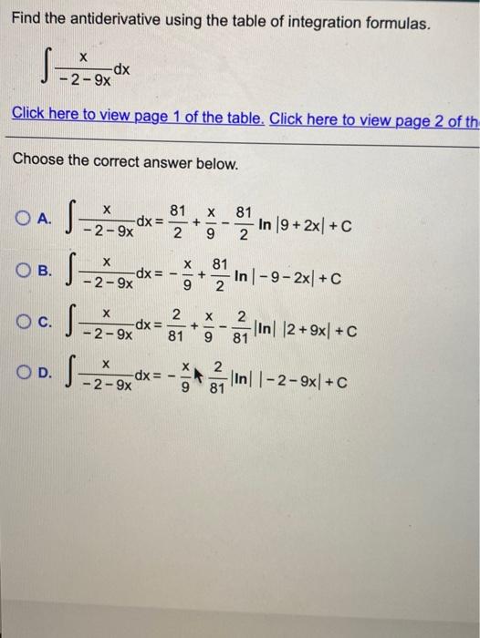 Solved Find the antiderivative using the table of | Chegg.com