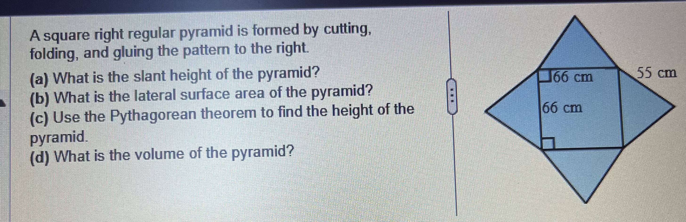 Solved A square right regular pyramid is formed by | Chegg.com