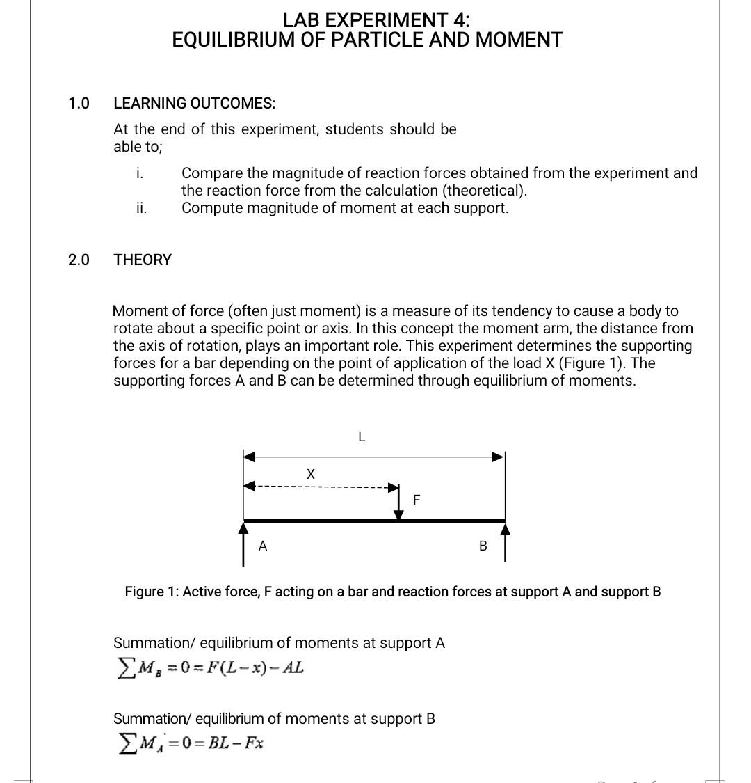 Solved LAB EXPERIMENT 4: EQUILIBRIUM OF PARTICLE AND MOMENT | Chegg.com