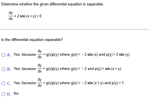 Solved Determine whether the given differential equation is | Chegg.com