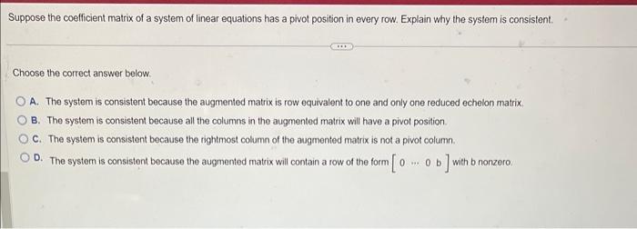 Solved Suppose the coefficient matrix of a system of linear | Chegg.com
