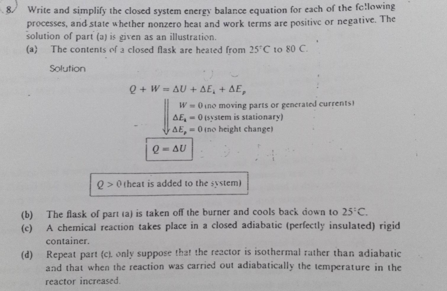 Solved write and simplify the closed system energy balance | Chegg.com