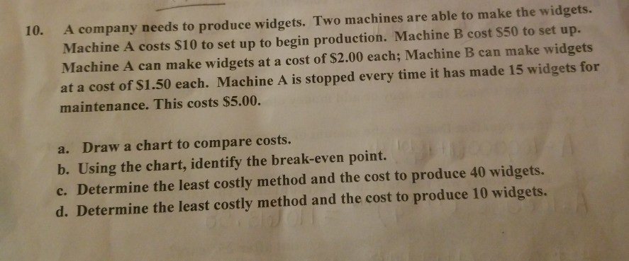 Solved 10. A company needs to produce widgets. Two machines | Chegg.com