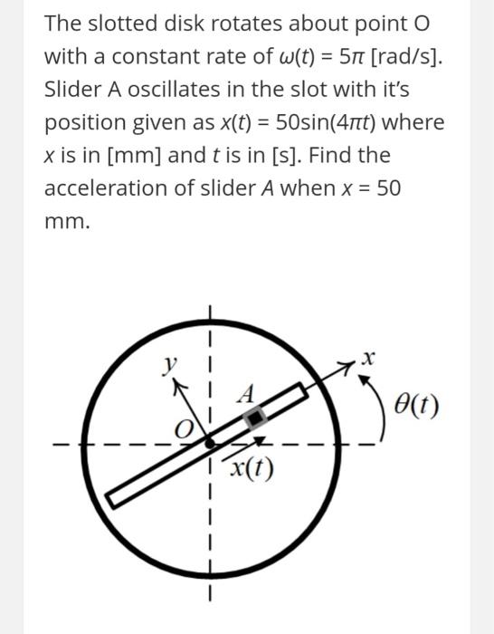 Solved = The slotted disk rotates about point o with a | Chegg.com