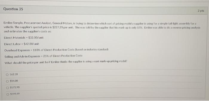 Solved Question 35 2 pts Emilee Sample Procurement Analyst, | Chegg.com